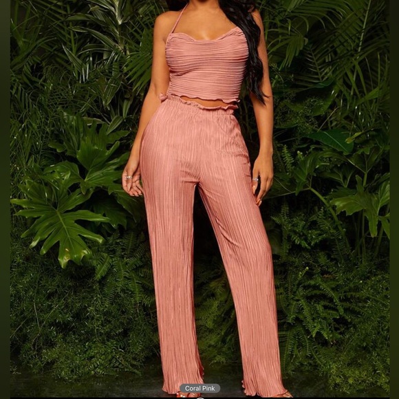 SHEIN | Pants & Jumpsuits | Coral Pink Halter Set | Poshmark